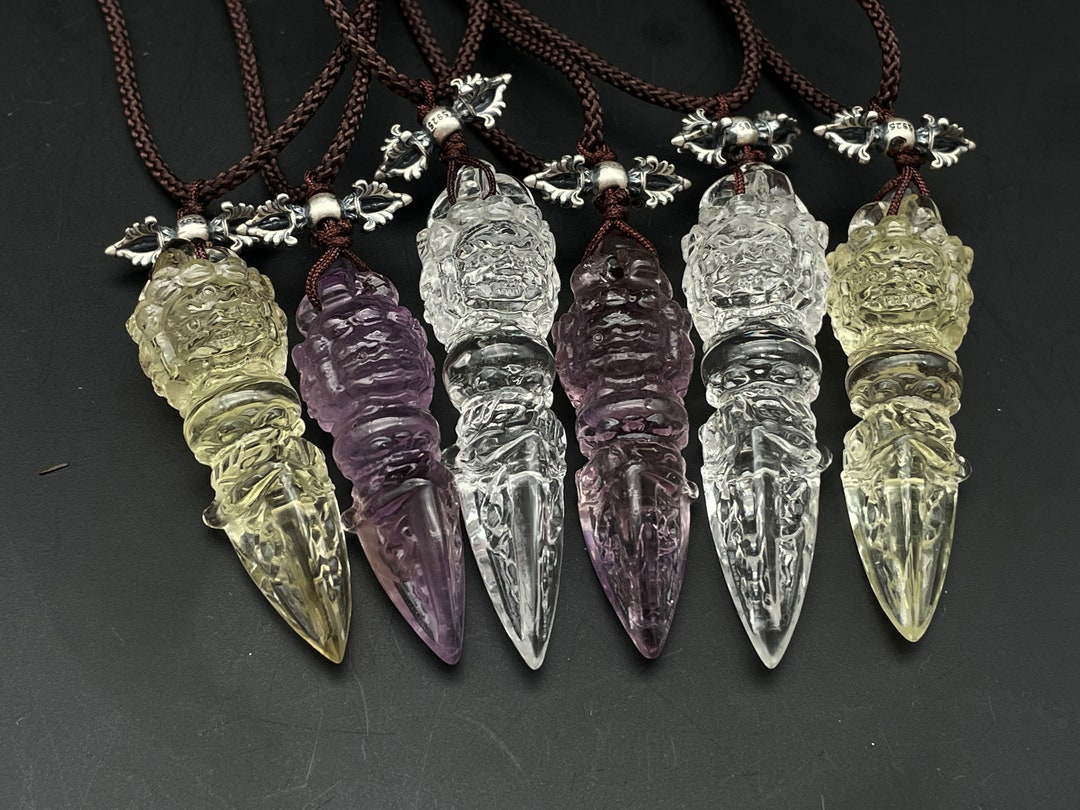 Crystal Vajrakila Phurba Pendant, Powerful Three Faces, Silver Vajra ...