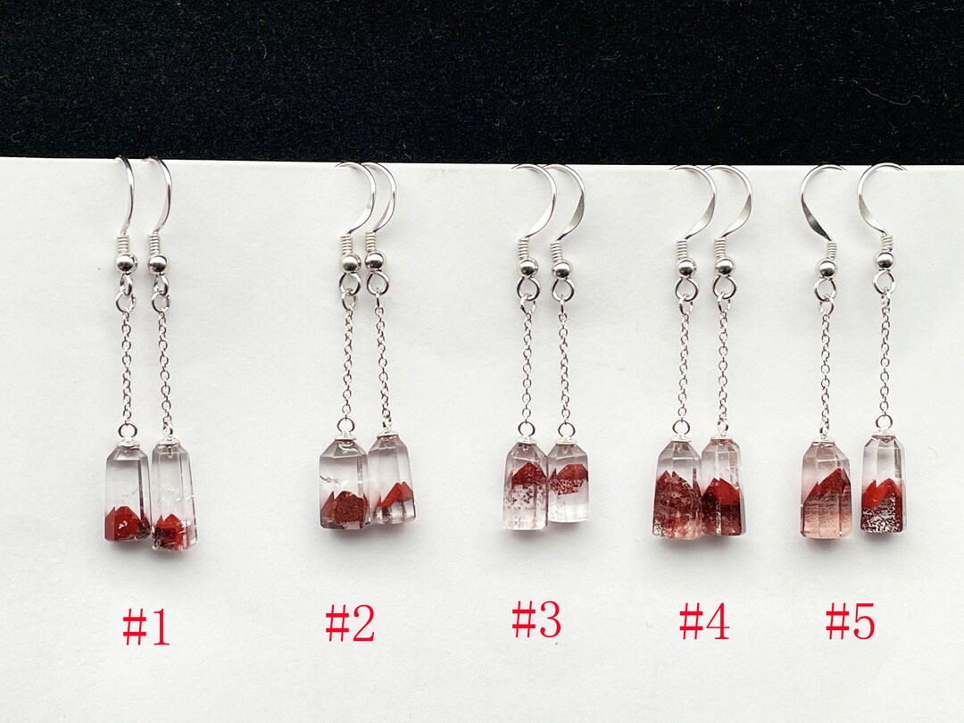 Red Phantom Quartz Crystal Earing, Silver 925, Handmade Jewelry, Reiki ...