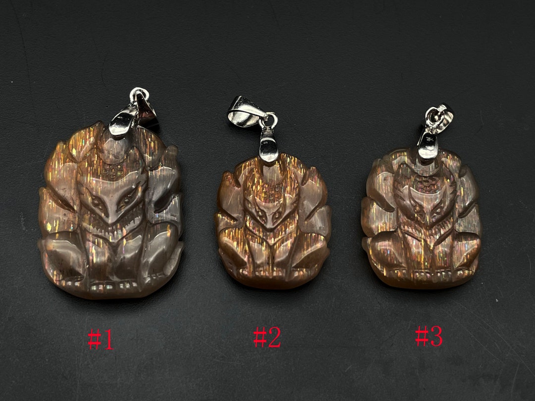 Rainbow Meteor Shower Sunstone Fox Pendant, Carving Crystal, Handmade ...