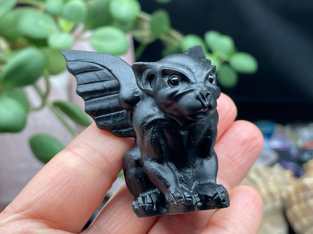 Natural Obsidian Crystal Gargoyle, Hand Carved, Housewarming Gift, Home ...
