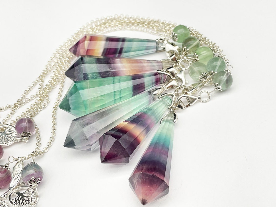 Fluorite Crystal Pendulum, Dowsing Tool for Chakra, 12 Sided, Silver ...