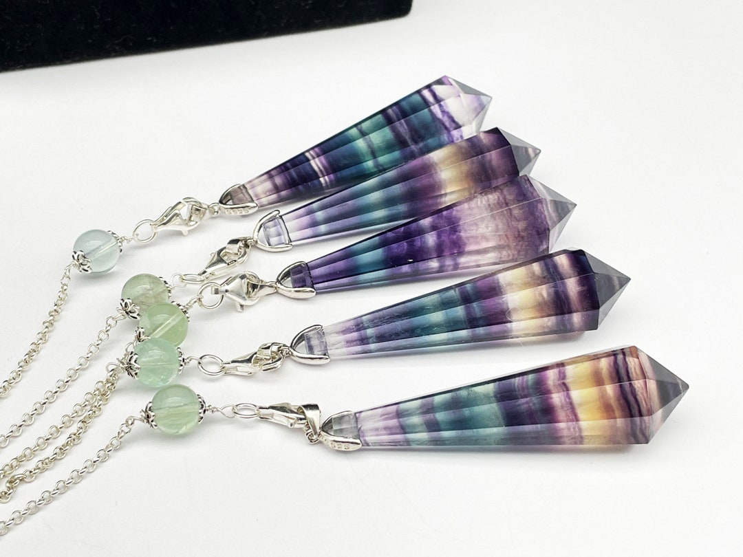 Fluorite Crystal Pendulum, Dowsing Tool for Chakra, 8 Sided, Silver 925, Metaphysical Crystals ...