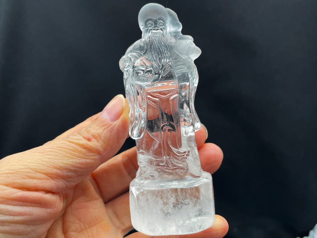 Quartz Crystal God of Longevity, Crystal Carving, Housewarming Gift ...