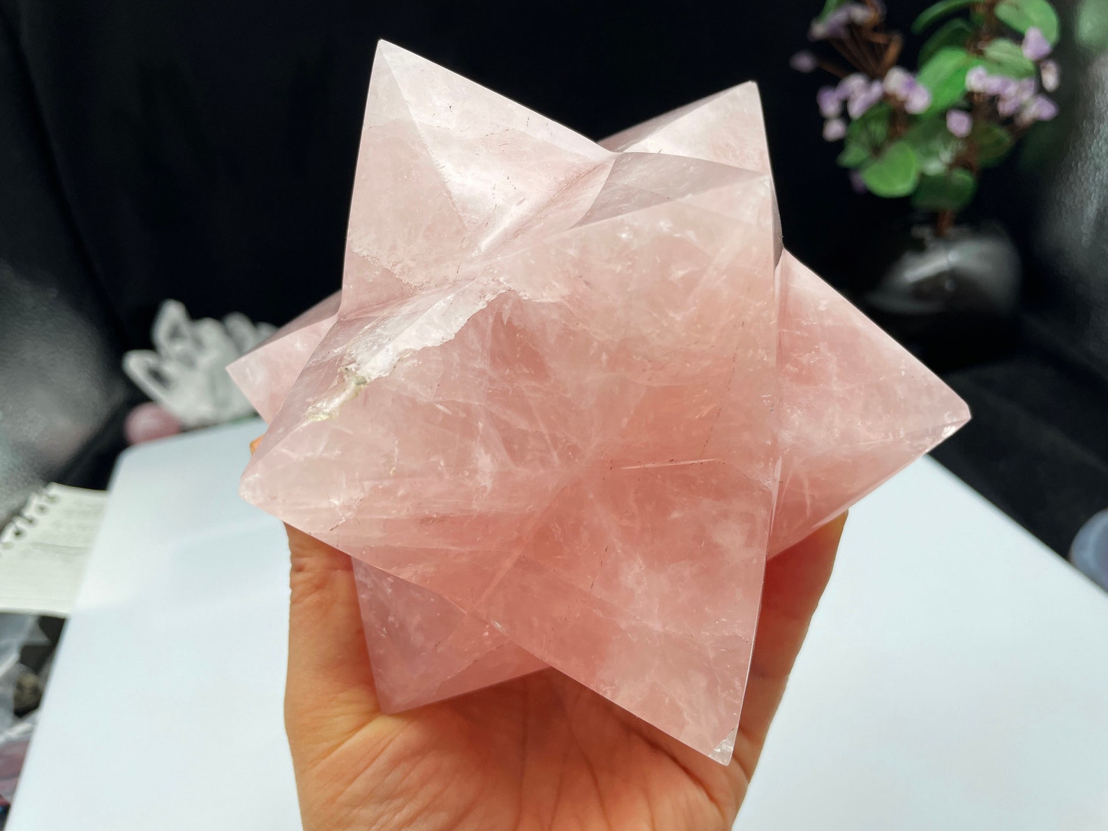 Merkaba de cristal de cuarzo rosa, tallado de geometría sagrada ...