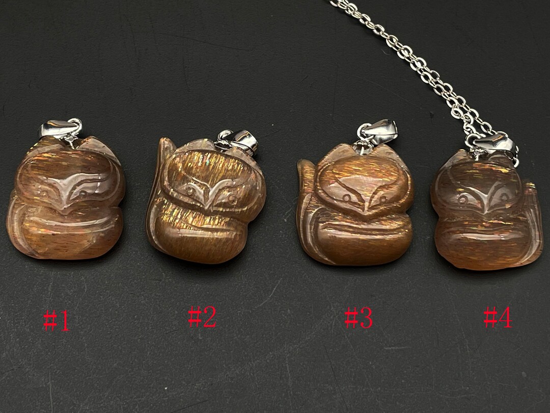 Rainbow Meteor Shower Sunstone Fox Pendant, Handmade Carved Jewelry ...