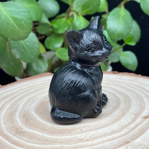 Obsidian Crystal Carved Cat ,carving Kitten Figurine ,housewarming Gift ...