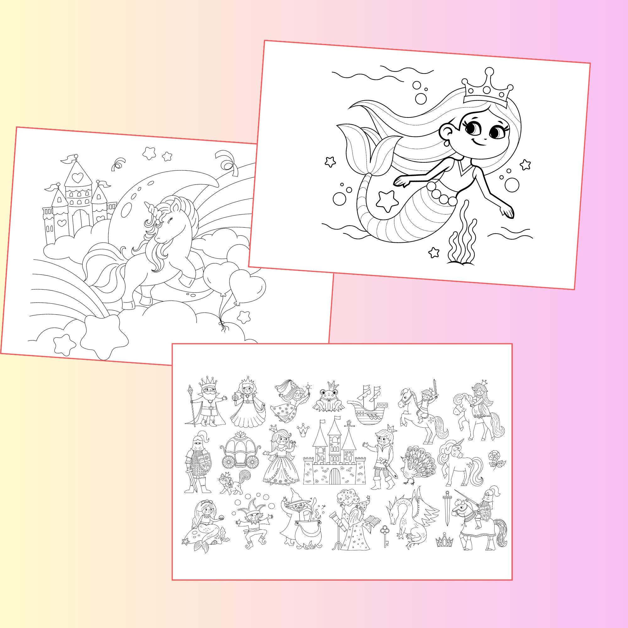 10 Princess Coloring Pages Pack, Printable Cute Art Sheets, Kids Crafts ...