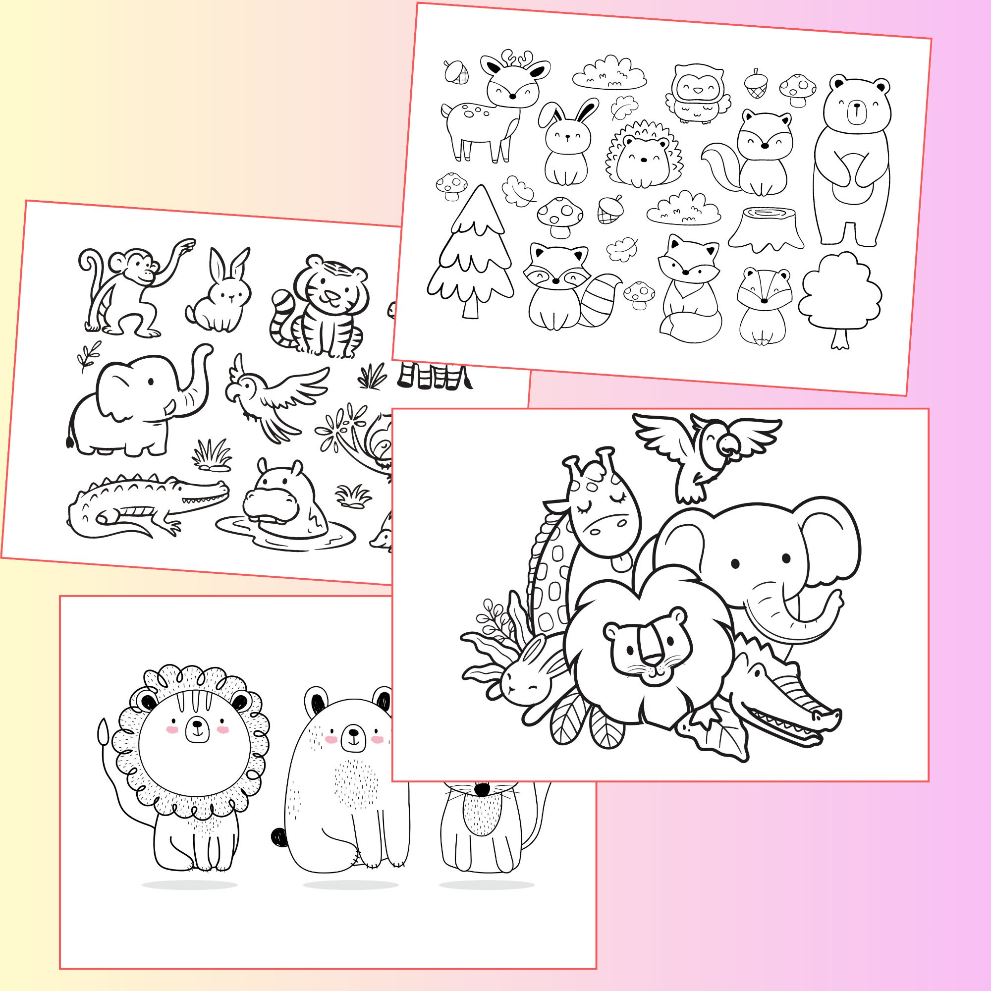 20 Animal Coloring Pages Bundle Kids, Printable Coloring Sheets ...
