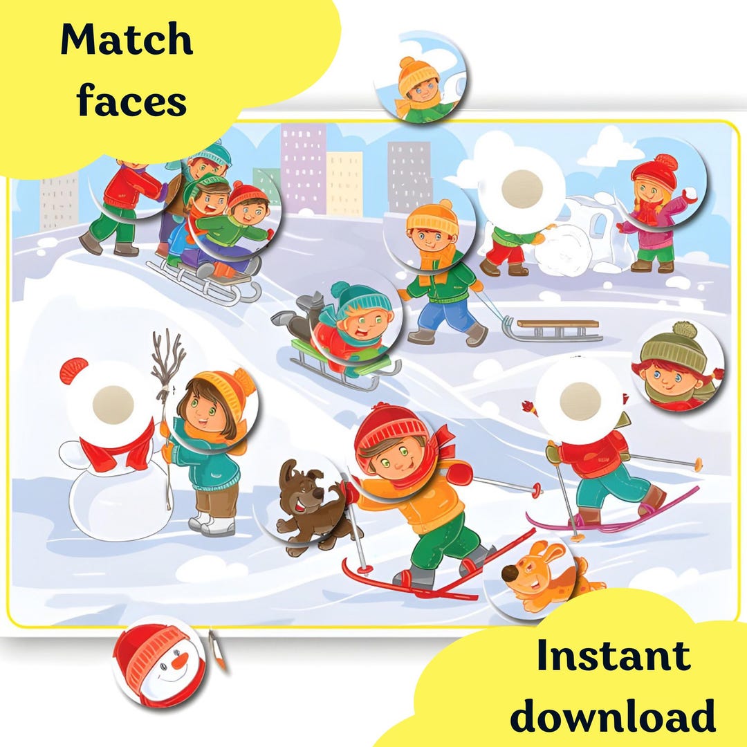 Match Faces Printable Kids Activity, Digital Products Children's ...