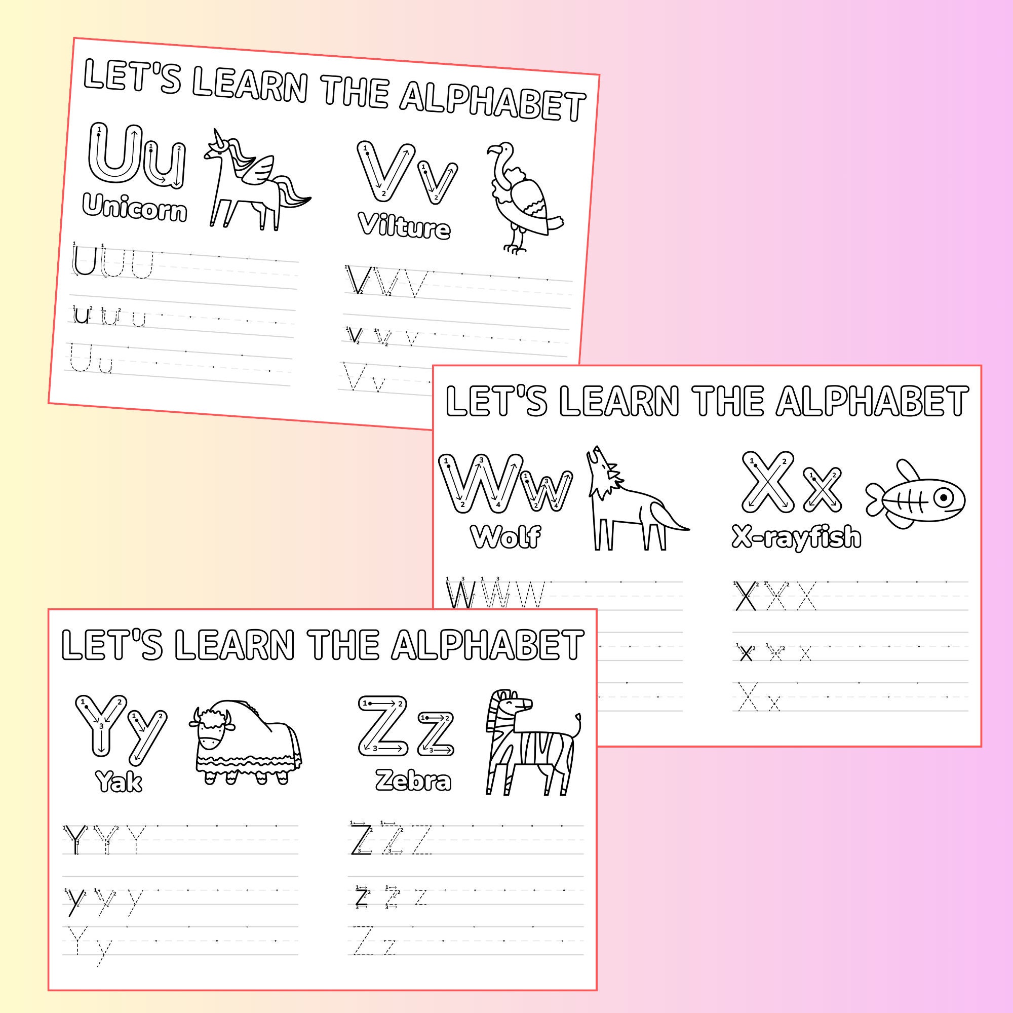 Alphabet Coloring Pages for Kids, Letter Writing Practice Sheets, Trace ...