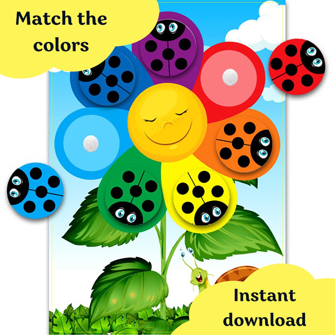 Ladybugs Color Matching Game, Matching Cards Activity, Toddler Learning ...