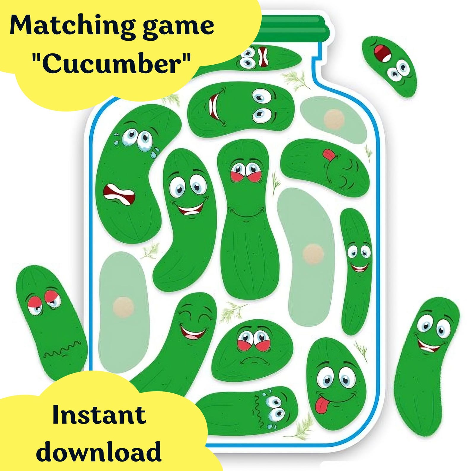 Cucumbers Matching Game Printable, Busy Book Shape, Kids Activity ...