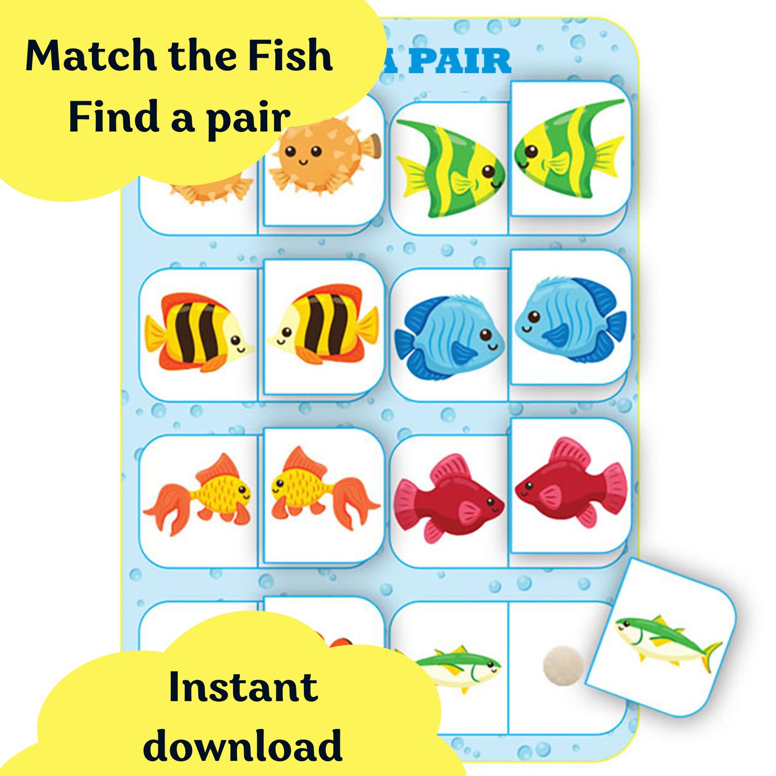 Match the Fish, Animal Matching Activity, Find a Pair, Montessori Game ...