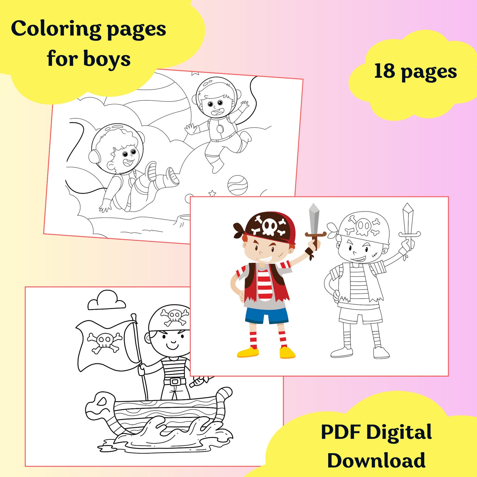 18 Coloring Pages for Boys, Fun Activity Sheets, Printable Kids ...