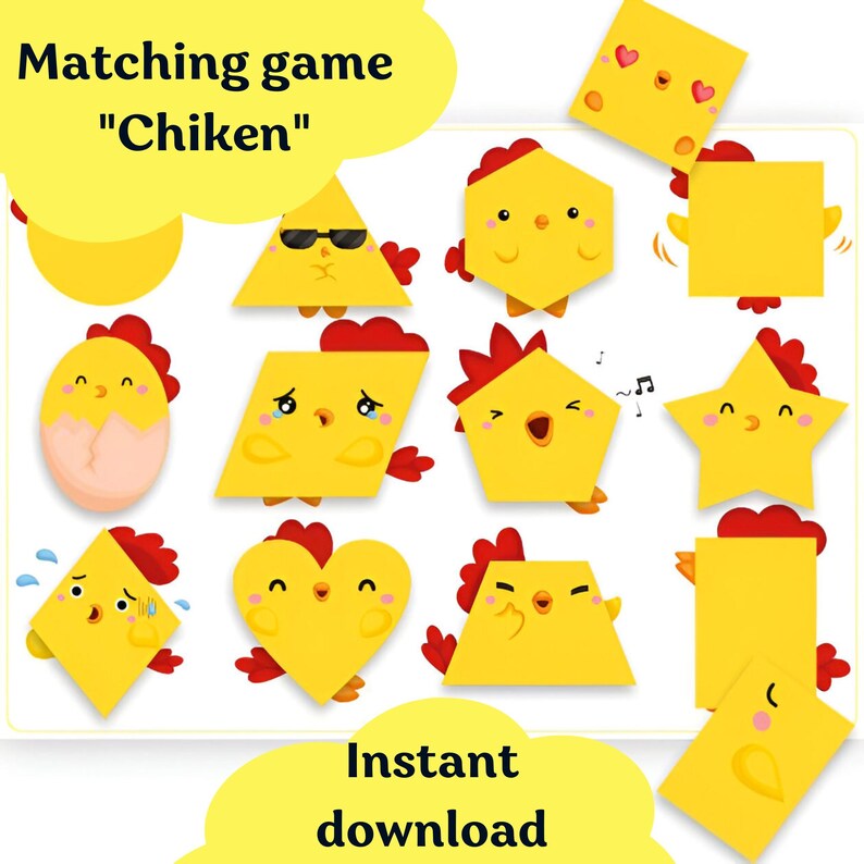 Preschool Printables Activities, Chiken Matching Game Printable, Shape ...