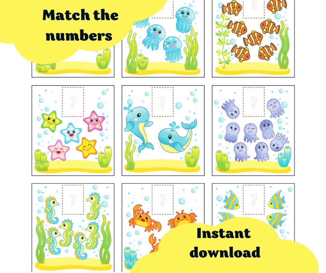 Counting Practice Activity Printable, Marine Animals, 1 to 9 Counting ...