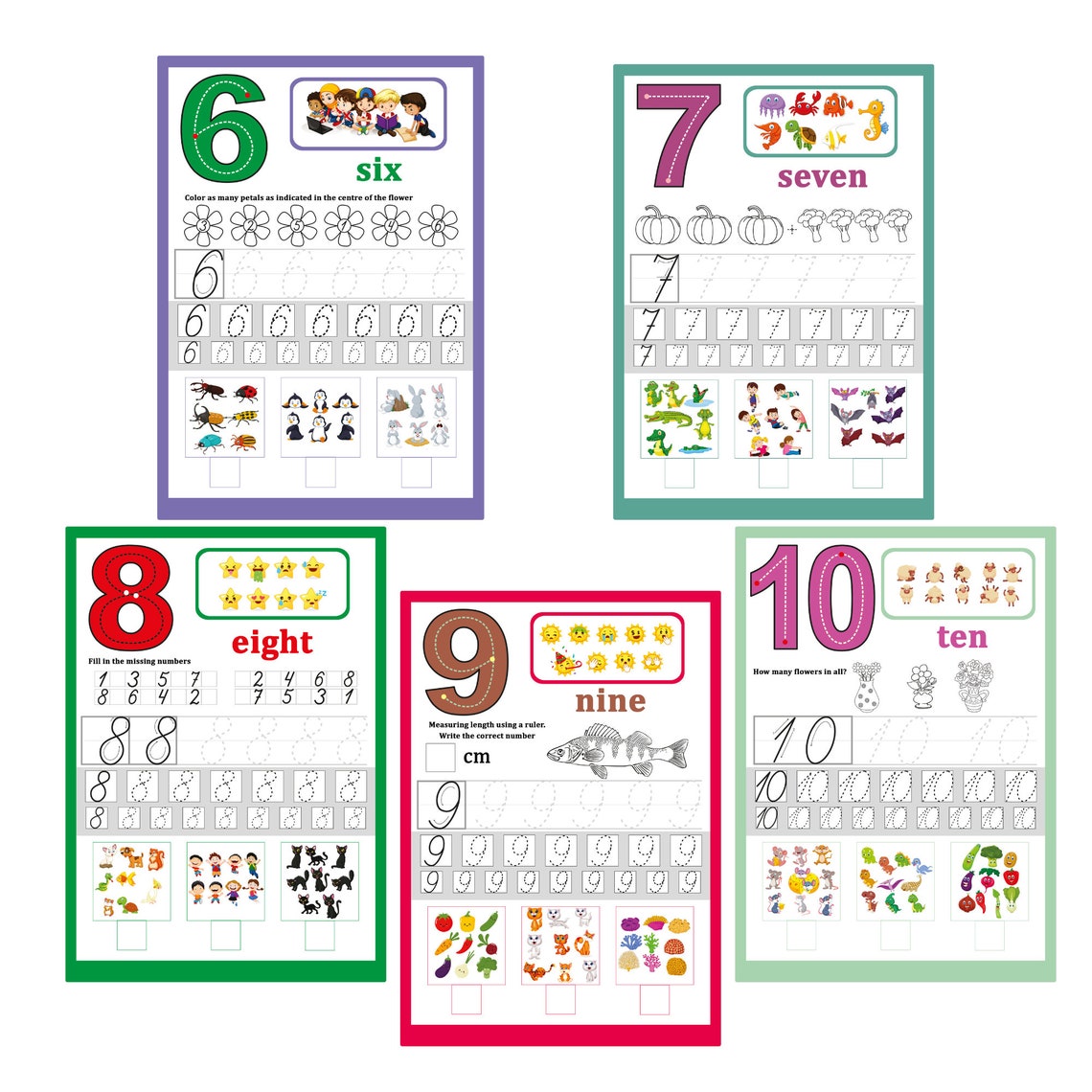1-10 Number Tracing Worksheets, Kids Tracing, Handwriting Practice ...