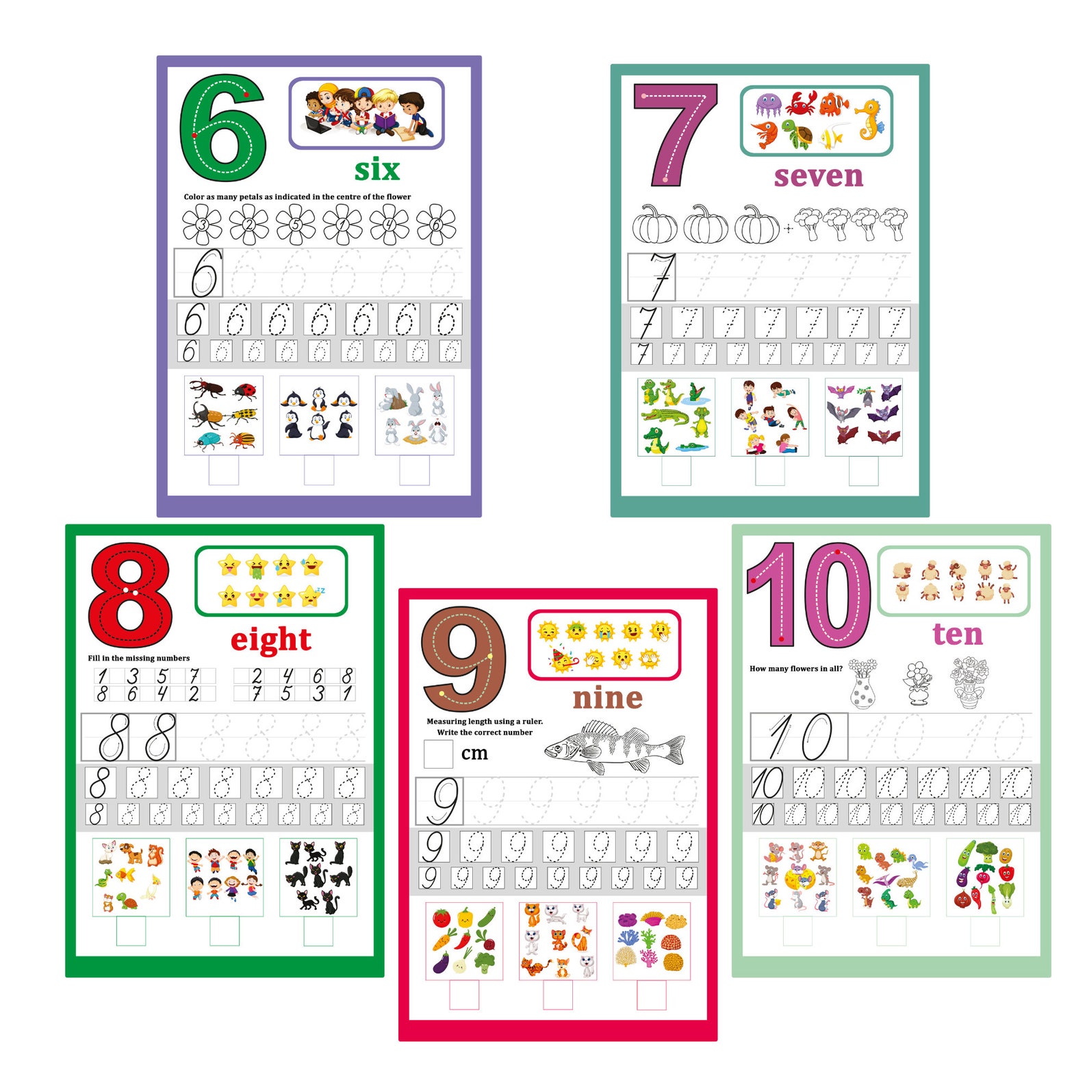 1-10 Number Tracing Worksheets, Kids Tracing, Handwriting Practice ...