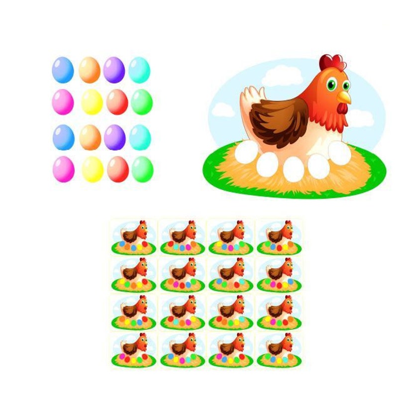 Kids Easter Printable Activity, Color Matching Game, Chiken and Eggs ...