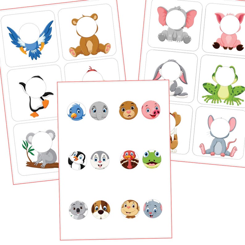 Preschool Printables Activities, Match Animal Face Kids Activity, Faces ...