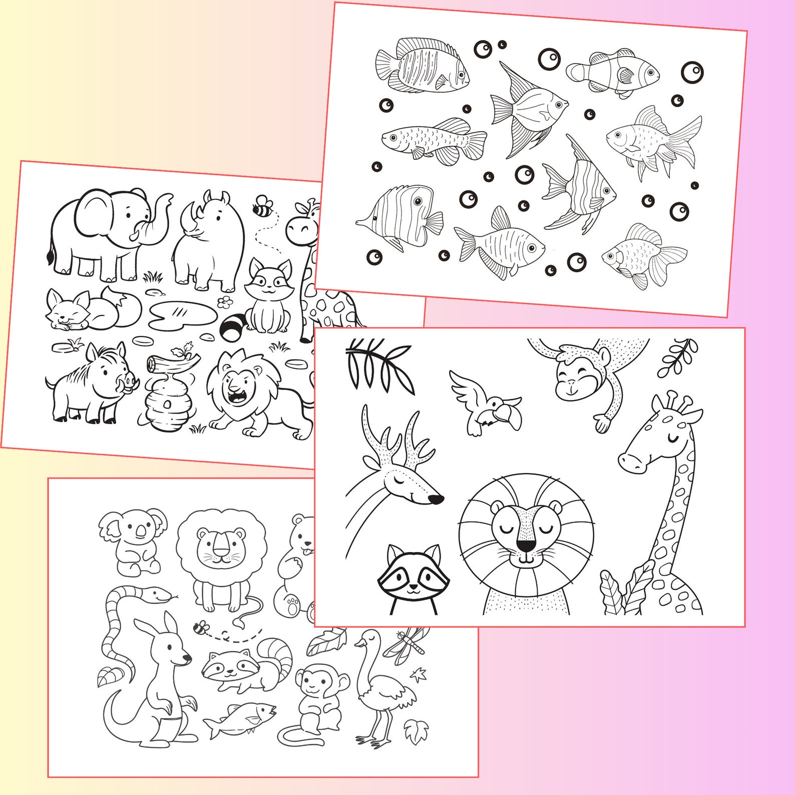 20 Animal Coloring Pages Bundle Kids, Printable Coloring Sheets ...