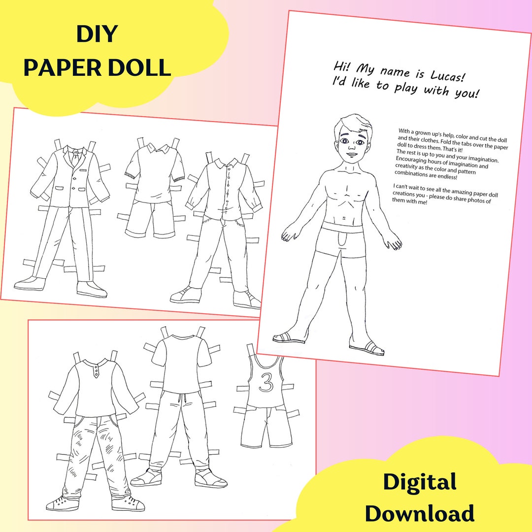 DIY Paper Doll Printable, Man Paper Doll, Boy Paper Doll to Colour and ...