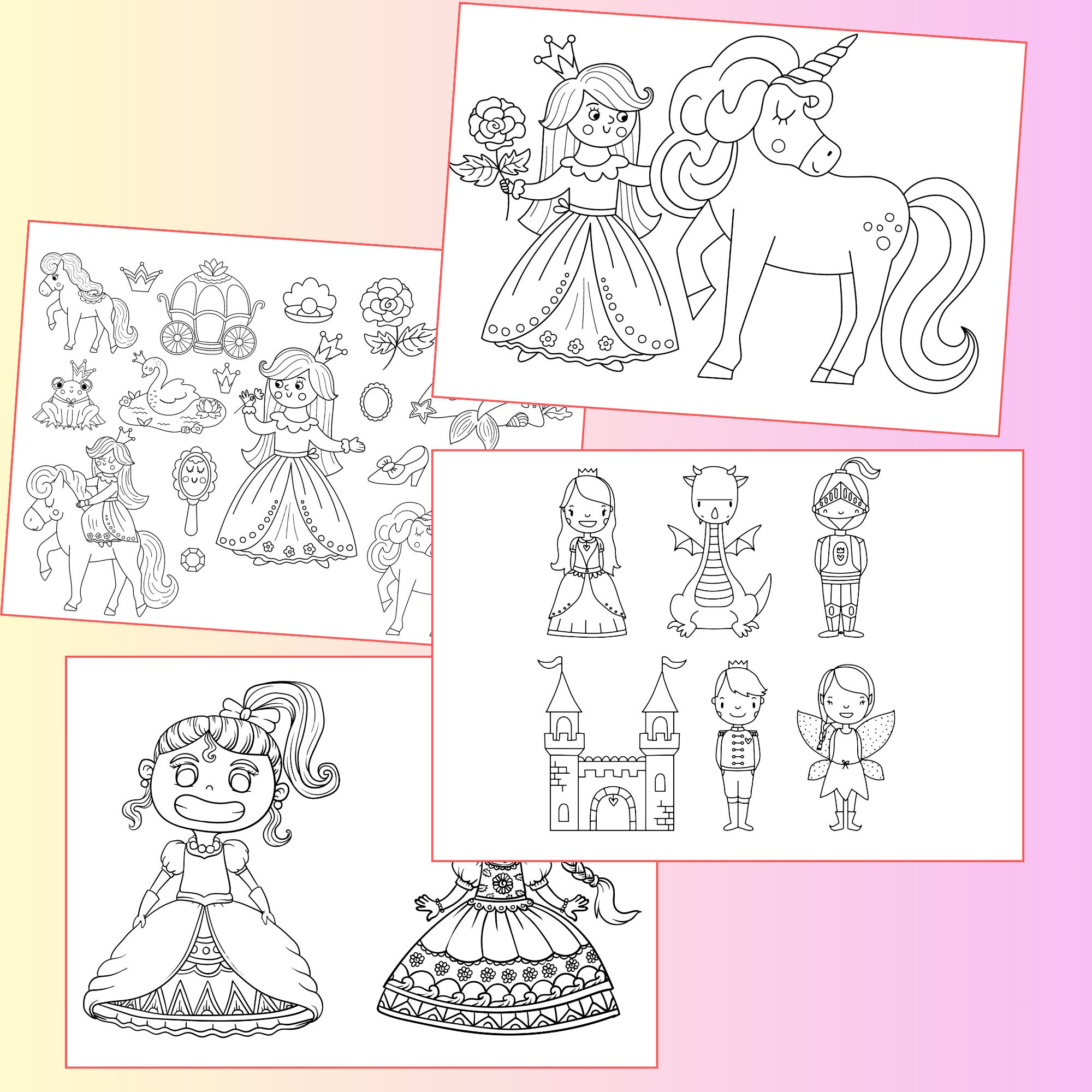 10 Princess Coloring Pages Pack, Printable Cute Art Sheets, Kids Crafts ...