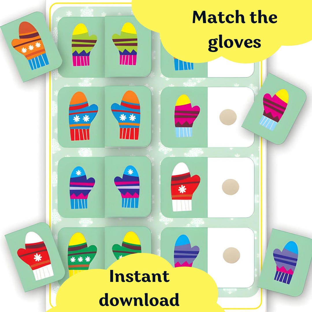 Matching Printable Activities, Winter Gloves Matching Activity, Find a ...
