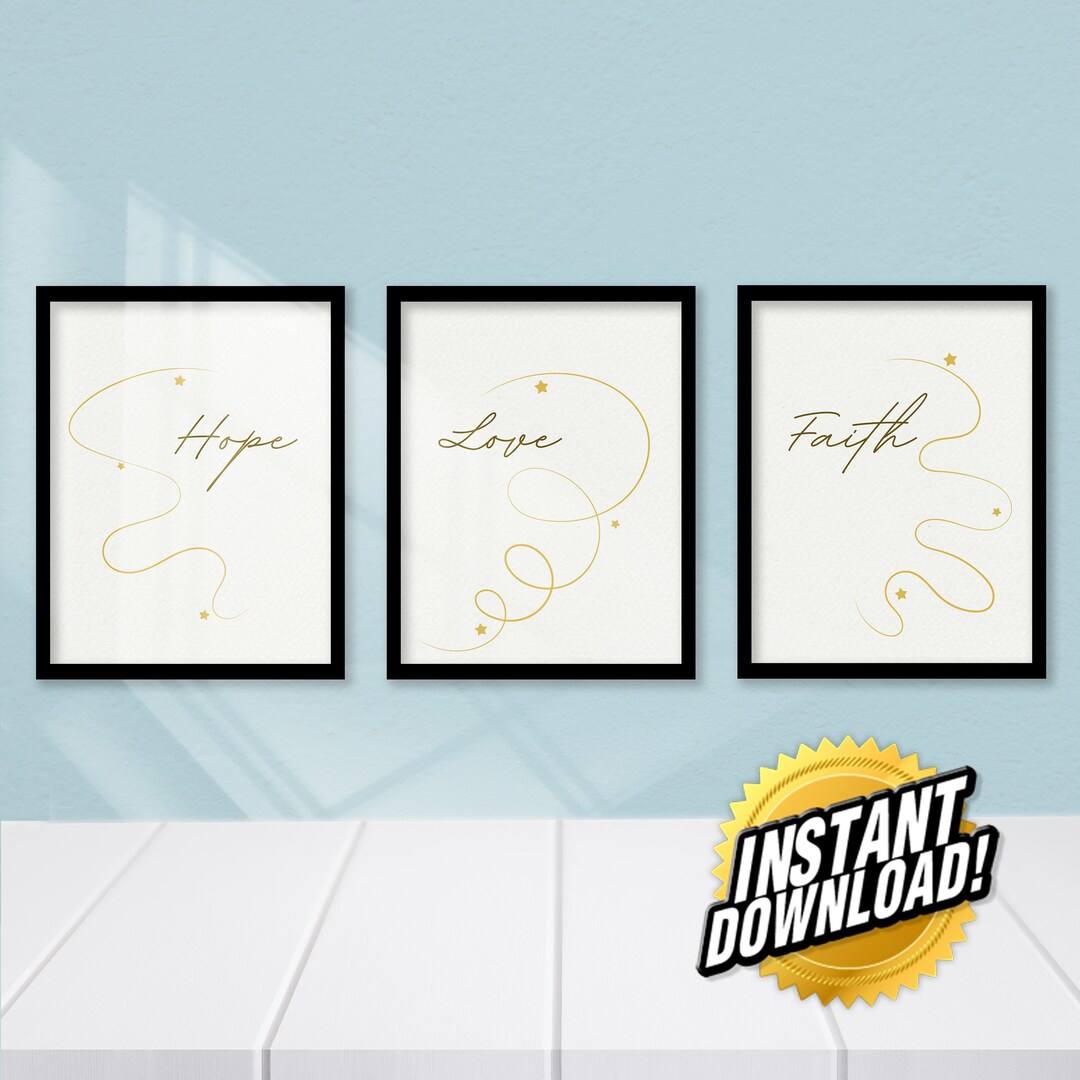 Faith Hope Love Print Set of 3, Bible Verse Wall Art Decor, Scripture ...