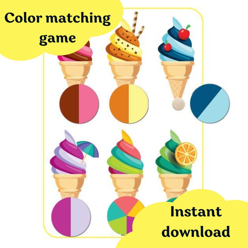 Ice Cream Color Matching Printable Game, Color Sorting Activity ...