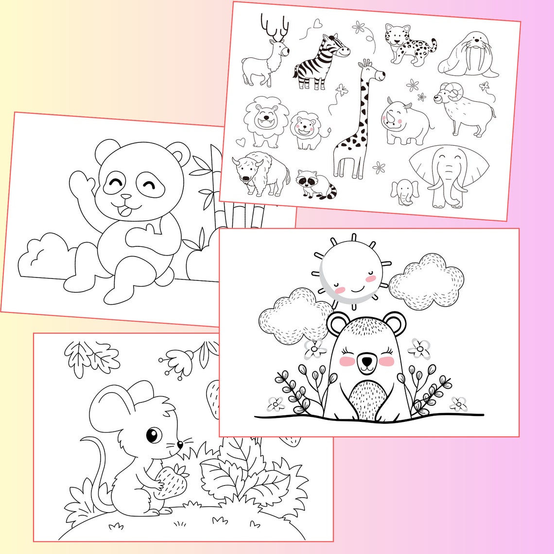 20 Animal Coloring Pages Bundle Kids, Printable Coloring Sheets ...