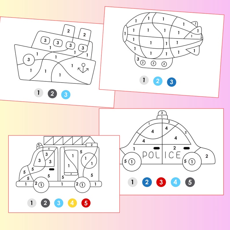 11 Coloring Pages by Numbers for Kids, Printable Activity Sheets Set ...