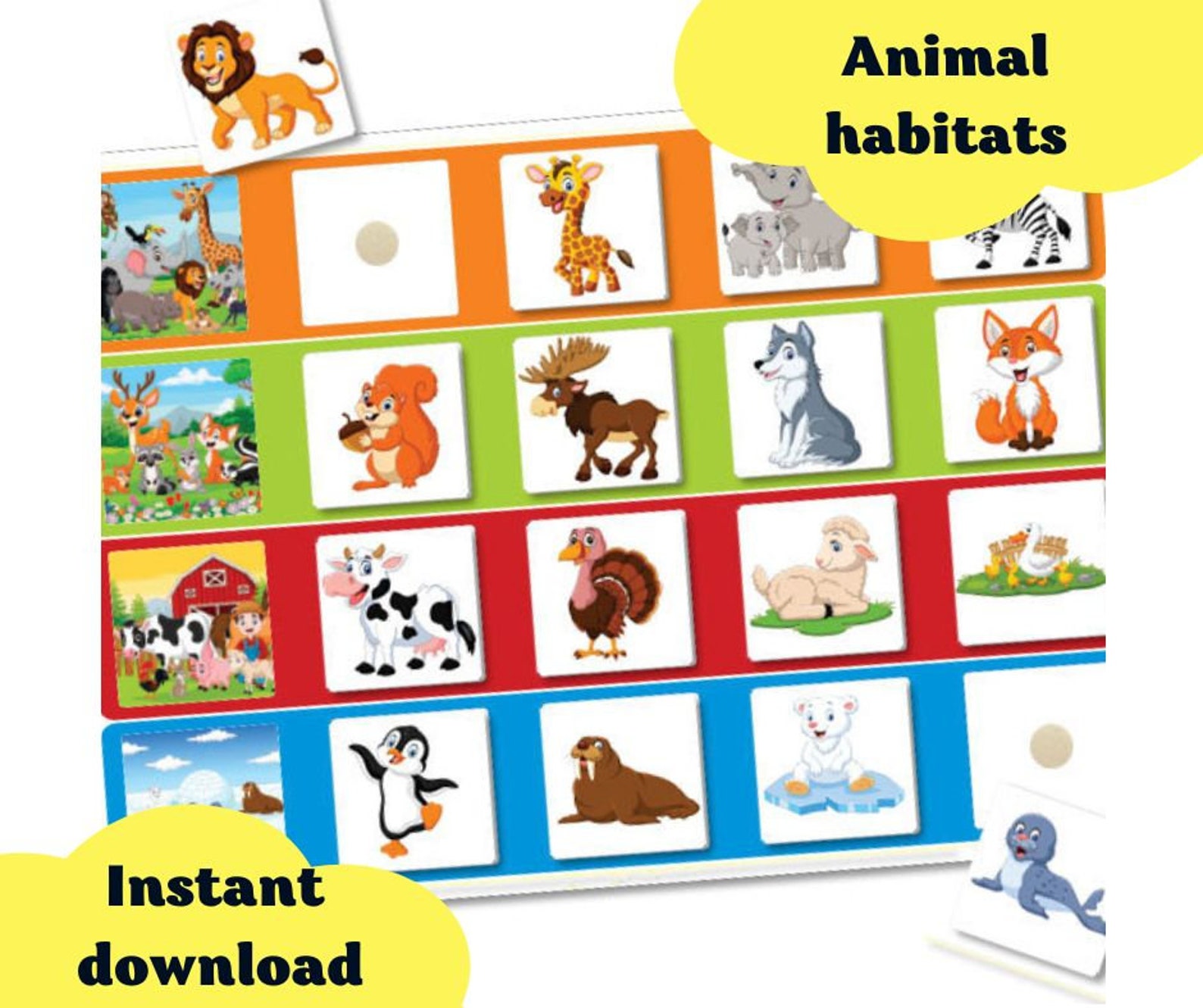Animals Habitats Matching Cards Activity Match Game Toddler - Etsy