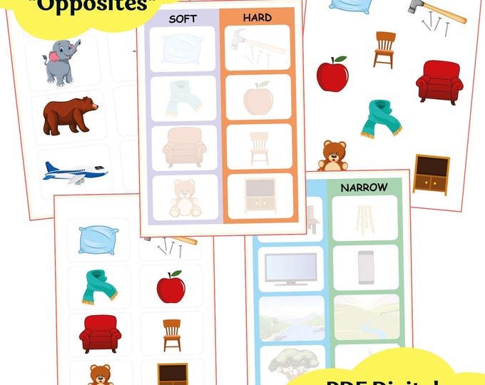 Opposites Matching Game Cards: Montessori Early Learning (PDF Pattern ...