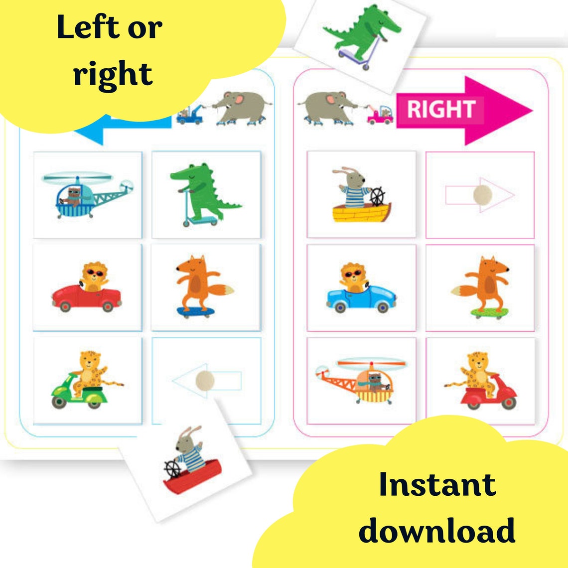 Left and Right Sorting Activity, Match Game, Toddler Learning Binder ...