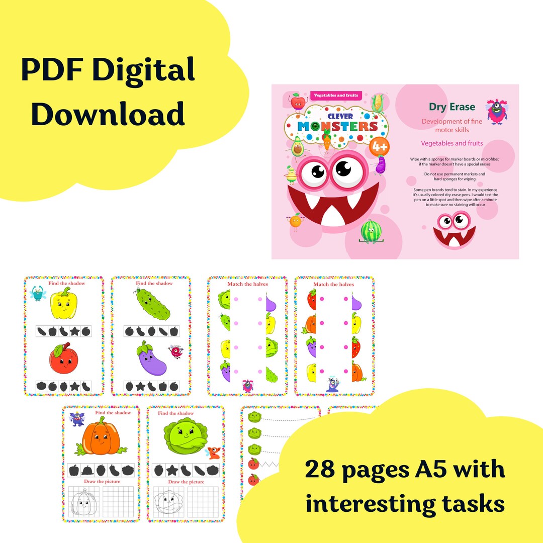 Preschool Printables, Dry Erase Activity Book, Fruits and Vegetables ...