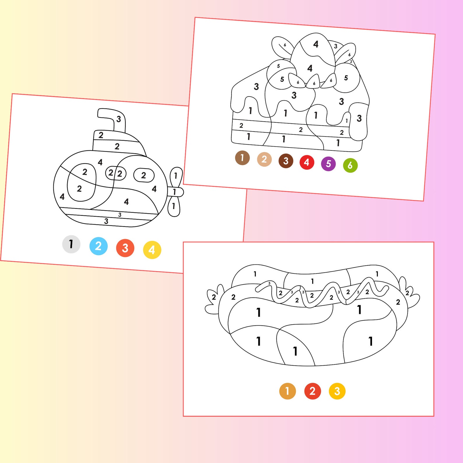 11 Coloring Pages by Numbers for Kids, Printable Activity Sheets Set ...