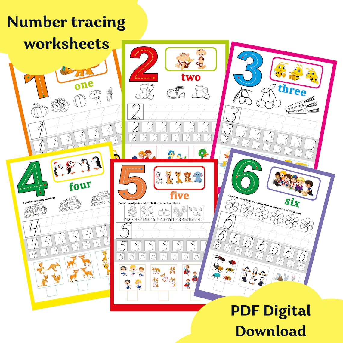 1-10 Number Tracing Worksheets, Kids Tracing, Handwriting Practice ...