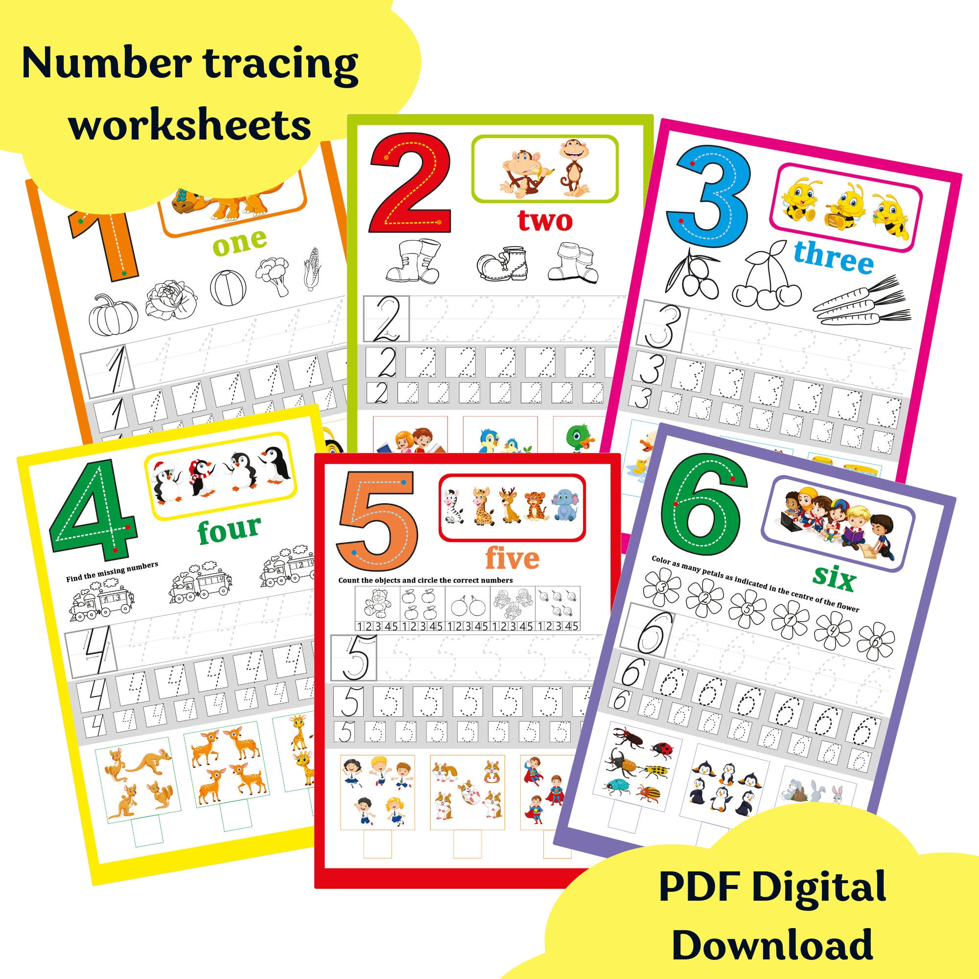 1-10 Number Tracing Worksheets, Kids Tracing, Handwriting Practice ...