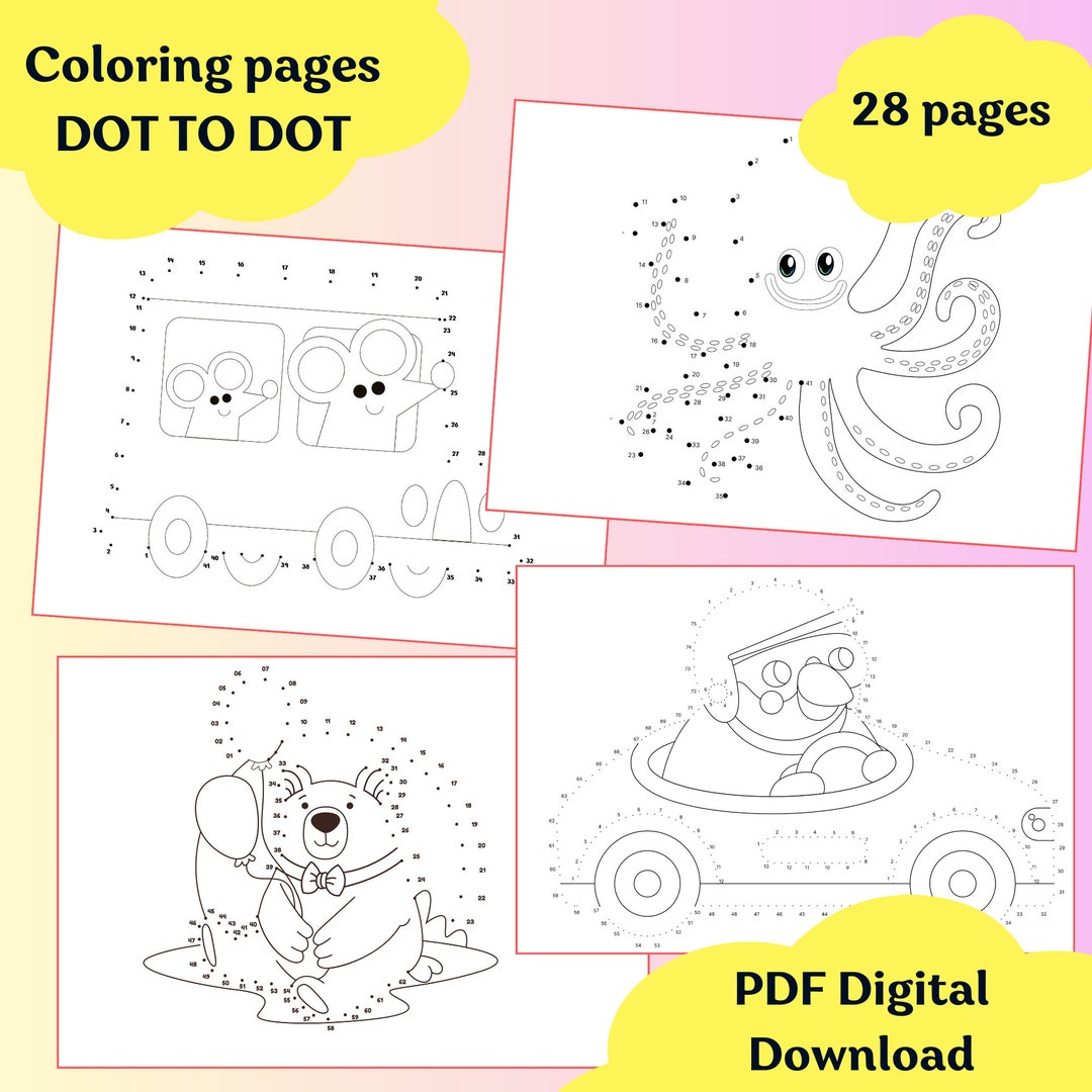 28 Coloring Pages Dot-to-dot for Kids, Printable Activity Sheets Set ...