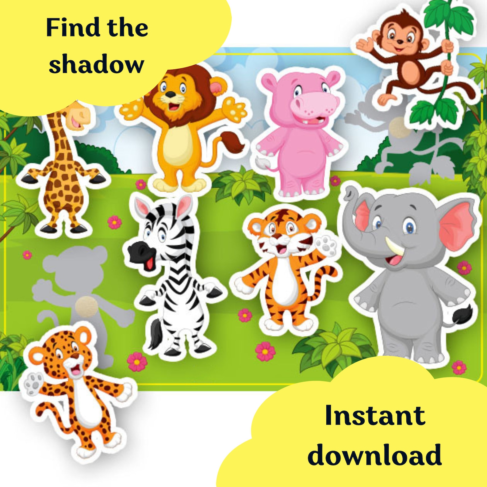 Preschool Activities Printable, Animal Shadows Matching, Montessori ...