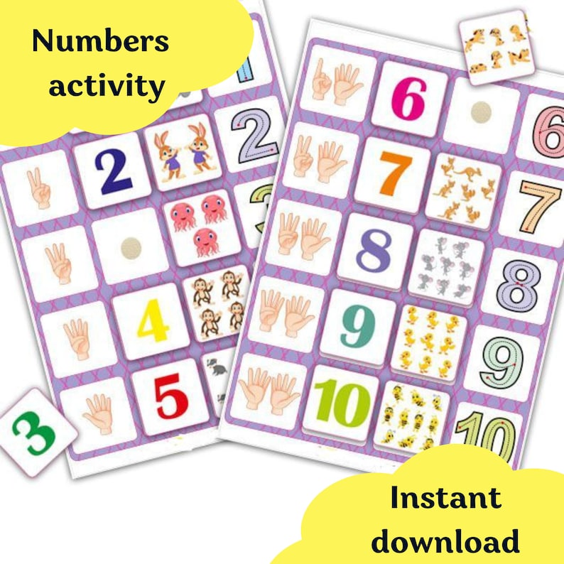 Preschool Math Printables, Number Match Practice 1 to 10 Learning ...