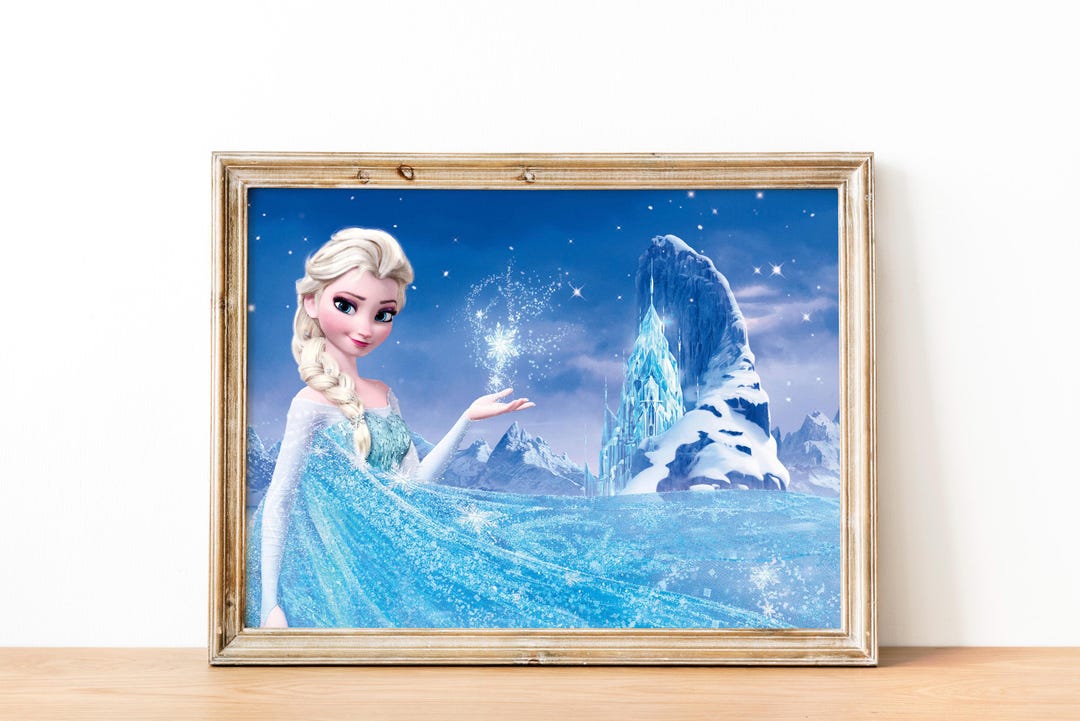 Elsa and Ice Castle Printable Poster, Frozen Princess Picture, Wall Art ...