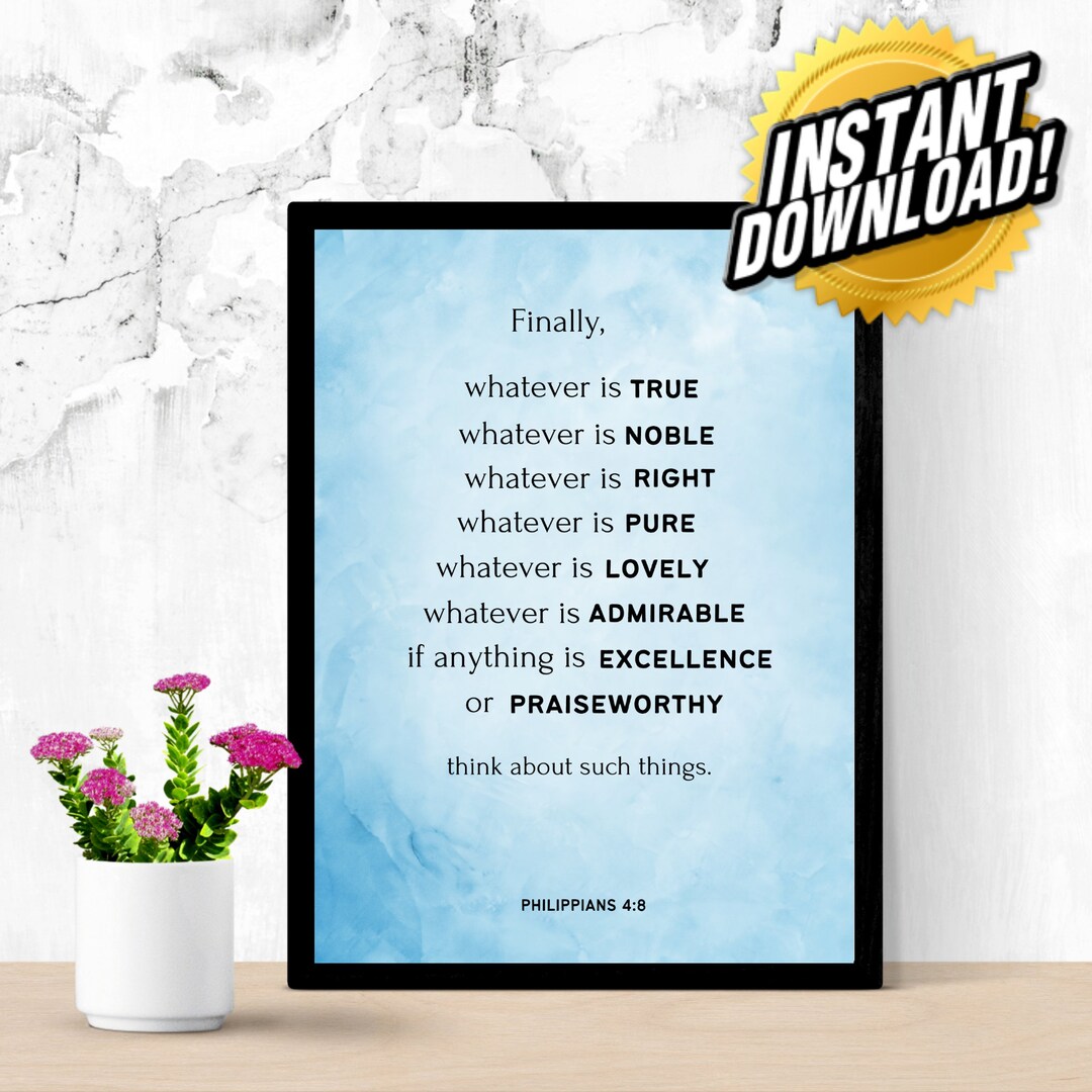 Philippians 4:8, Bible Verse Wall Art, Scripture Wall Decor, Christian ...