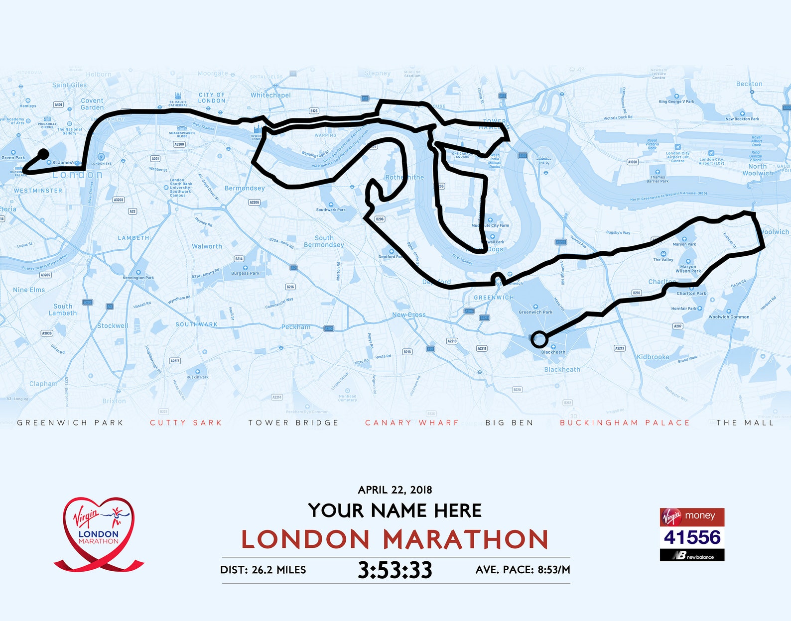 Customised London Marathon Route Map high Resolution Image File - Etsy