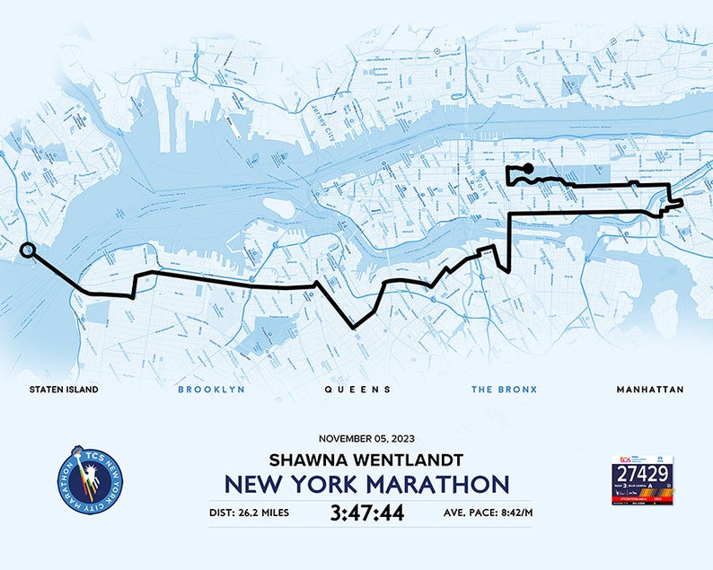 Customised New York City Marathon Route Map (high-resolution Image File ...
