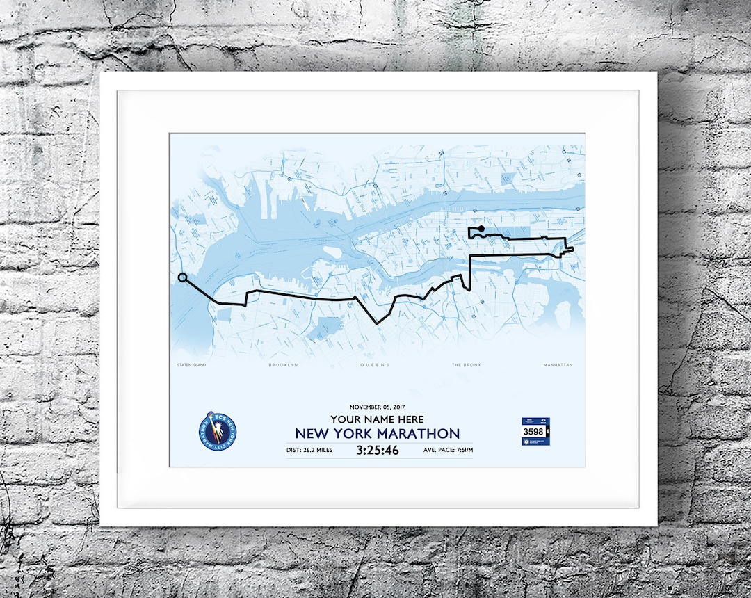 Customised New York City Marathon Route Map (high-resolution Image File ...