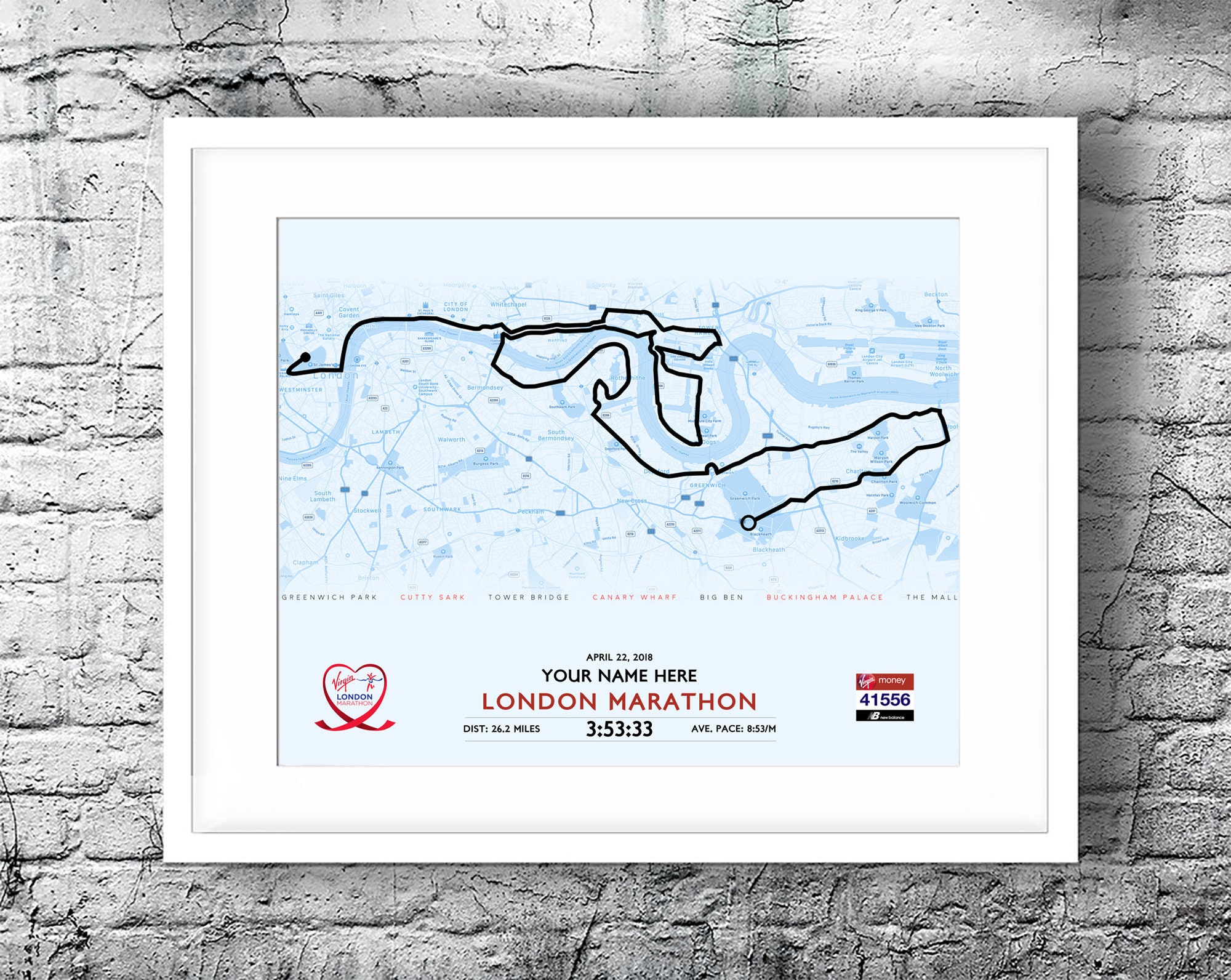 Customised London Marathon Route Map high Resolution Image File - Etsy