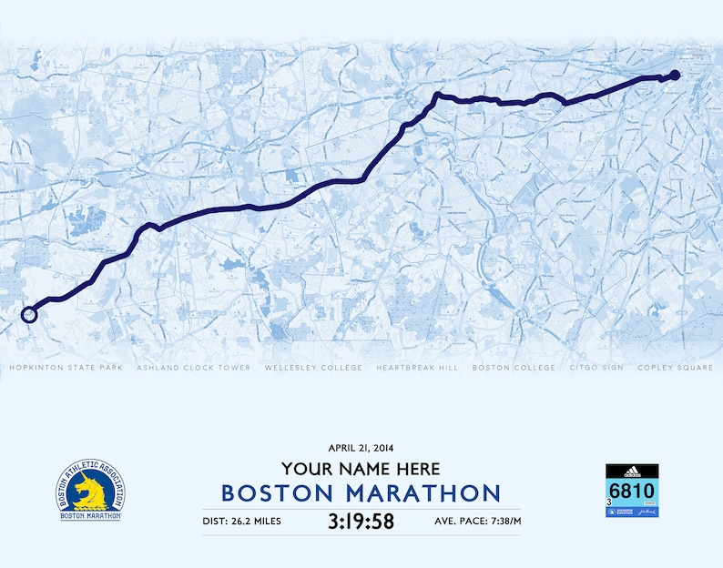 Customised Boston Marathon Route Map (high Resolution Image File) - Etsy