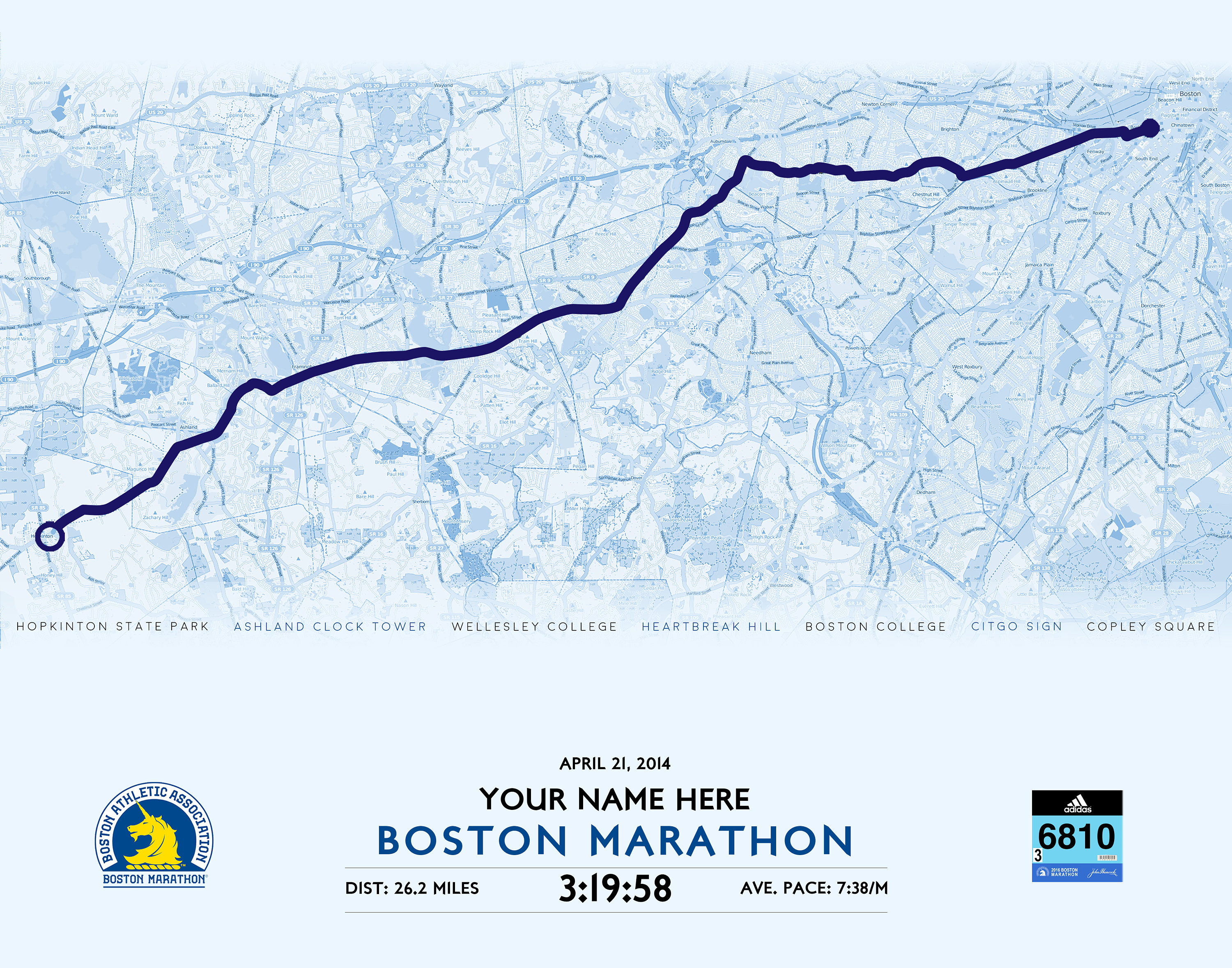 Customised Boston Marathon Route Map (high Resolution Image File) - Etsy